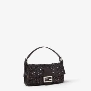 Fendi Baguette® 26424 Crackled Black Leather Bag With Wedge-shaped Mirrors